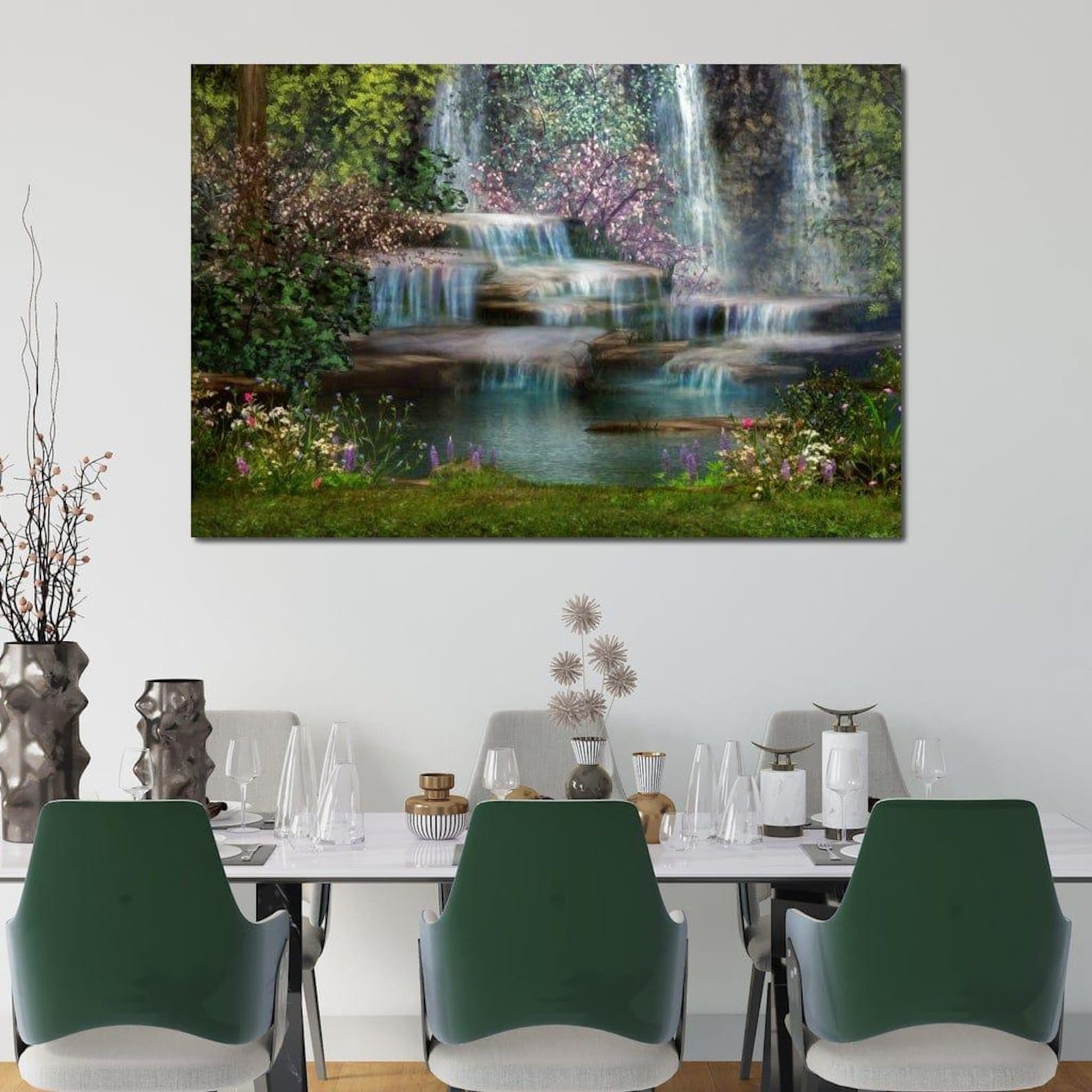 Fairy Cascade: Waterfall Art | Enchanted Forest Wall Art | Serene ...