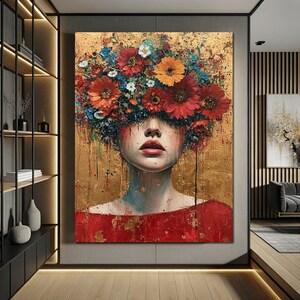 Bloomed Silence in Gold | Floral Art | Modern Portrait | Elegant Wall ...