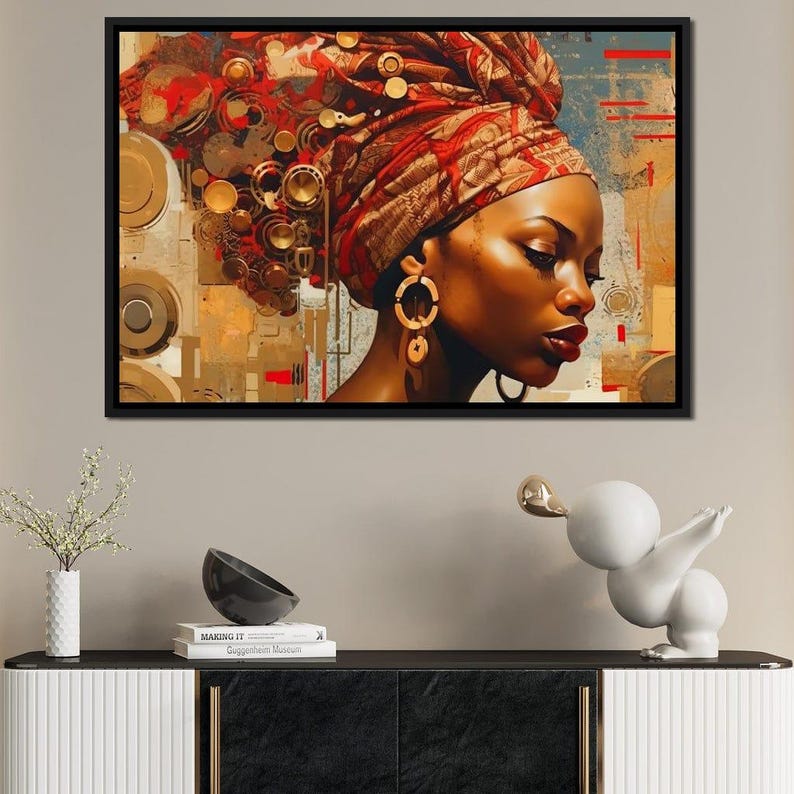 African Portrait Dingane - Bold African Art Print | Beige, Brown, Red ...