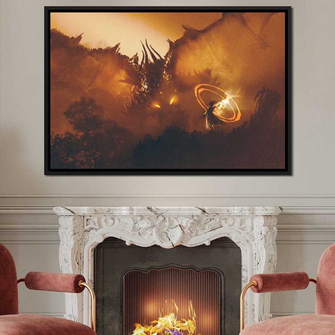 Epic Clash Art: Dragon Vs Wizard | Dark Fantasy Wall Decor | Mythical ...