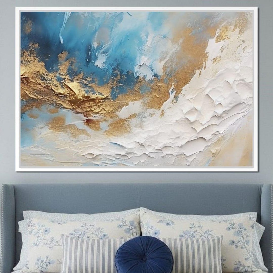 Golden Tide Celestial Drift: Elegant Home Decor | Blue Gold Oceanic Art ...