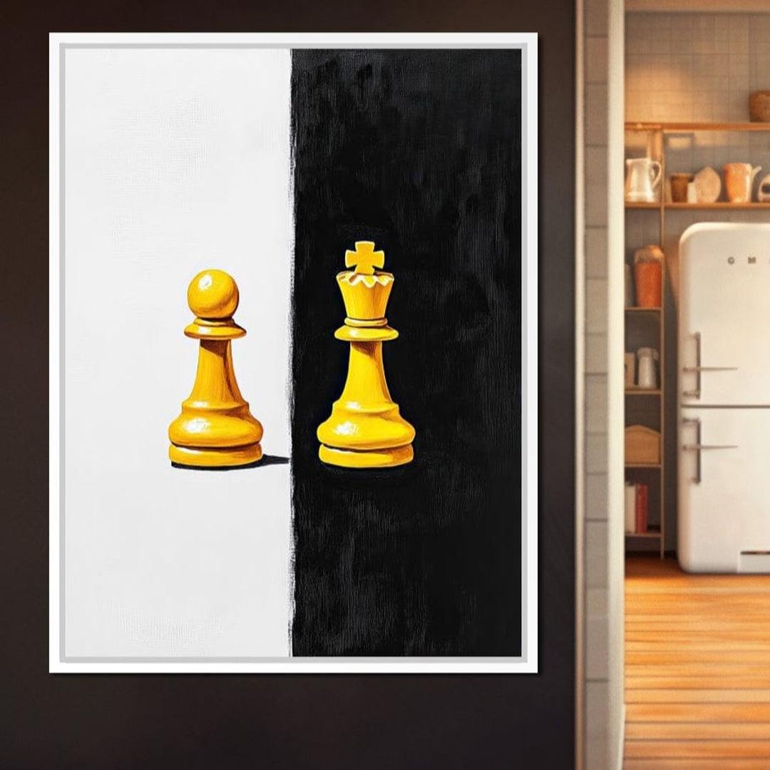 King & Pawn: Yellow Chess Pieces Minimalist Game Themed Art Modern Home ...