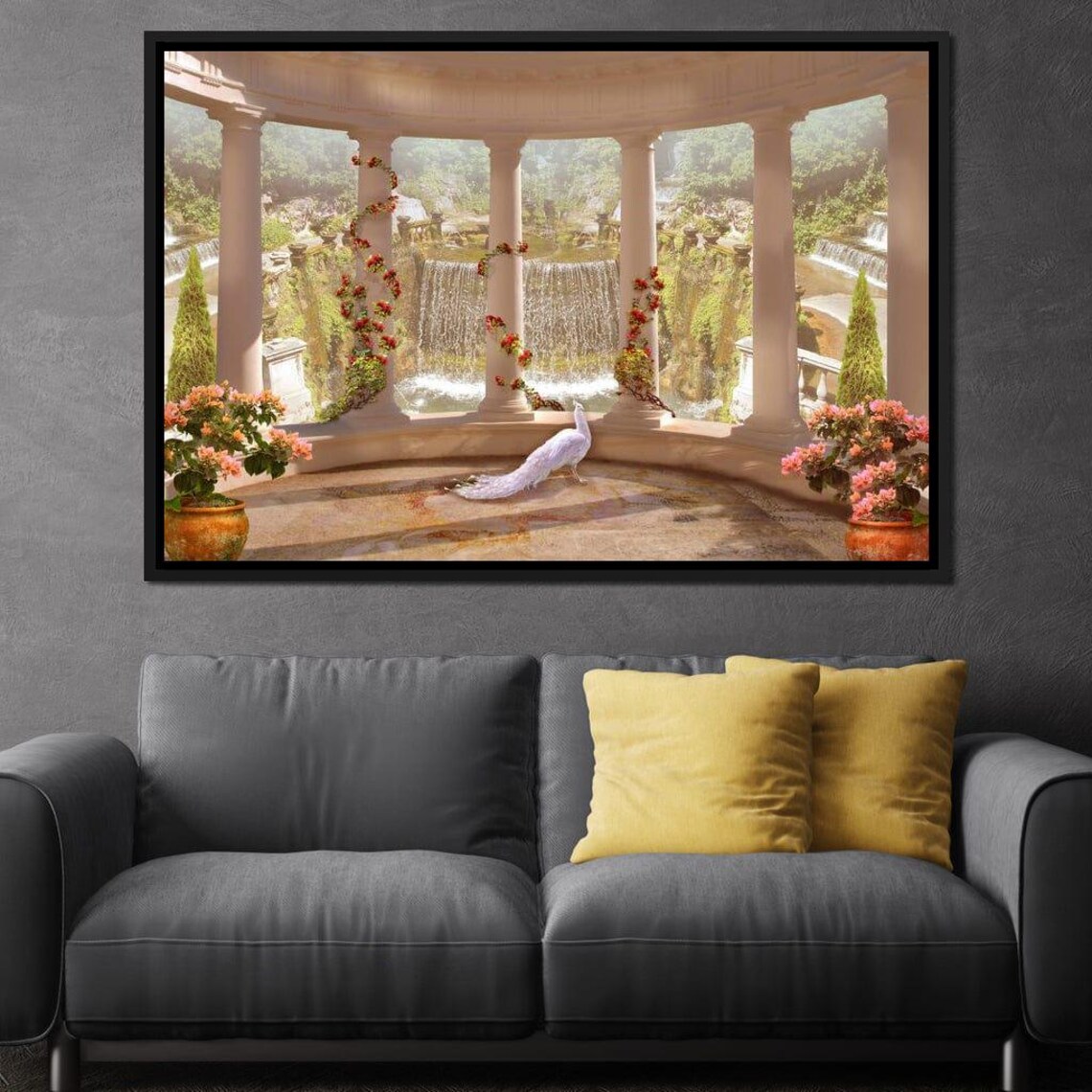 Classical Garden & Waterfall: Serene Landscape Art Print | Nature Wall ...