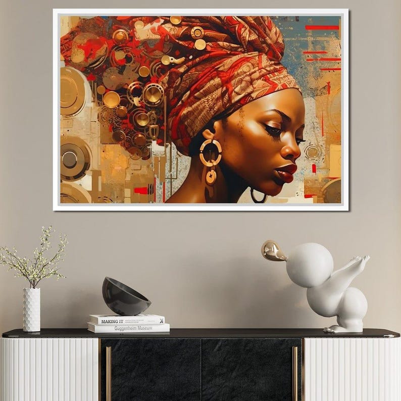 African Portrait Dingane - Bold African Art Print | Beige, Brown, Red ...