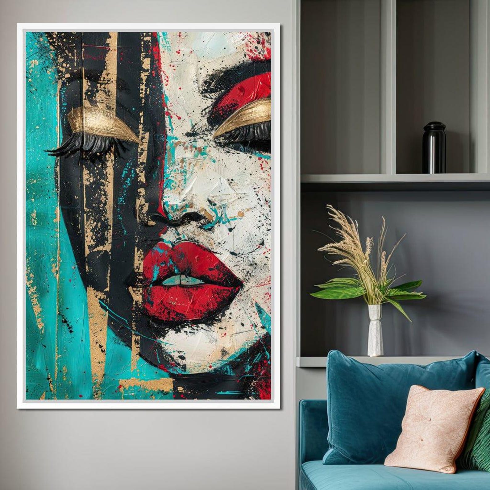 Golden Gaze Through Turmoil: Abstract Face Art | Bold Colors ...