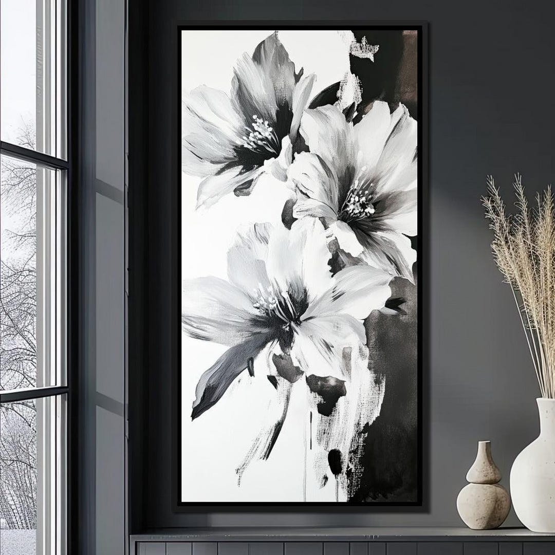 Monochrome Flora Harmony - Wildrose Creations | Black White Floral Art ...