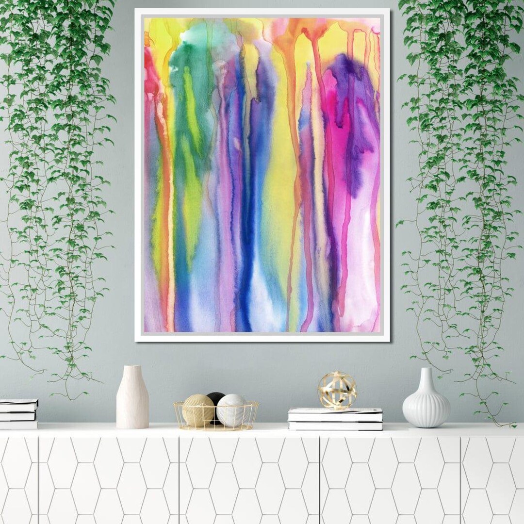 Watercolor Drip: Abstract Wall Art, Colorful Decor, Vibrant Rainbow ...