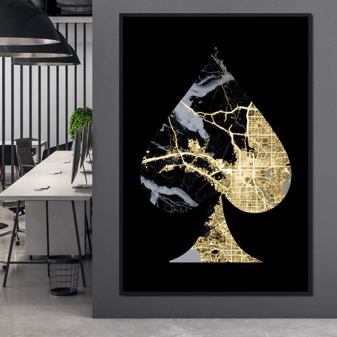 Golden Spade Deco Map: Black Gold Map Art | Modern Home Decor ...