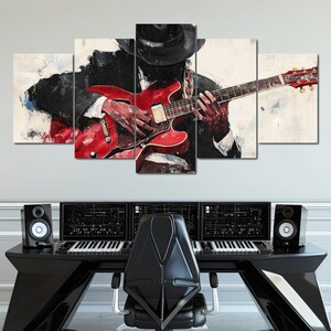 Guitar Groove in Motion: Jazz Music Art | Red Guitar Print | Musician ...