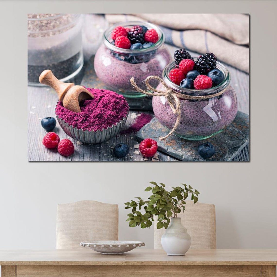 Chia Seeds & Acai Pudding | Vibrant Food Art | Healthy Kitchen Decor ...