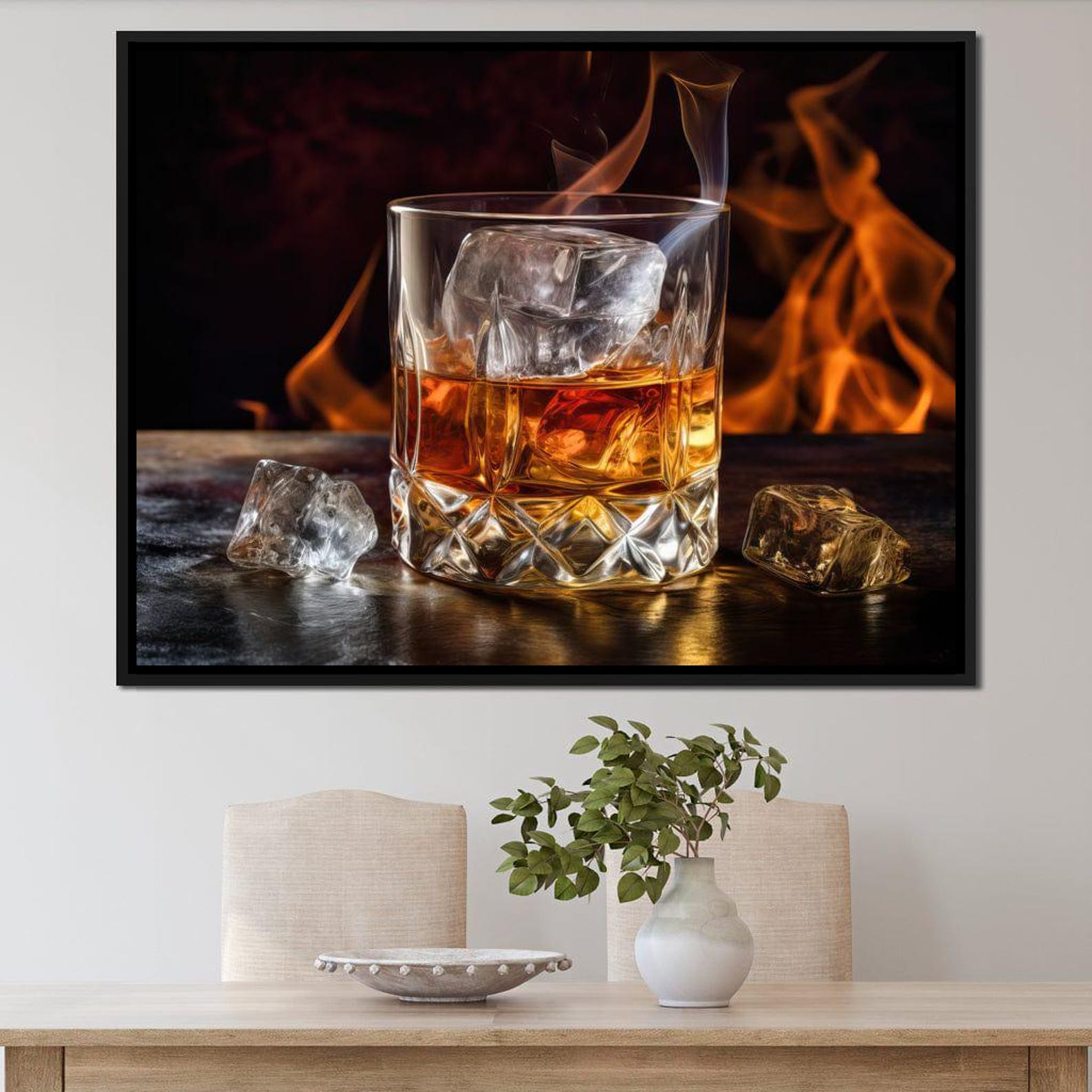 The Whiskey Enigma on Canvas: Whiskey Art Print | Bar Decor | Warm ...