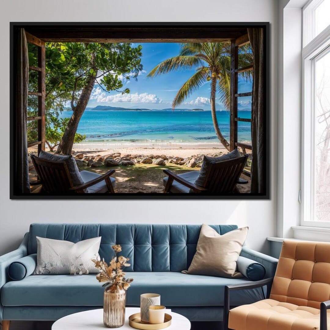 Tropical Serenity Window: Coastal Art Print | Beach, Ocean Scene, Home ...