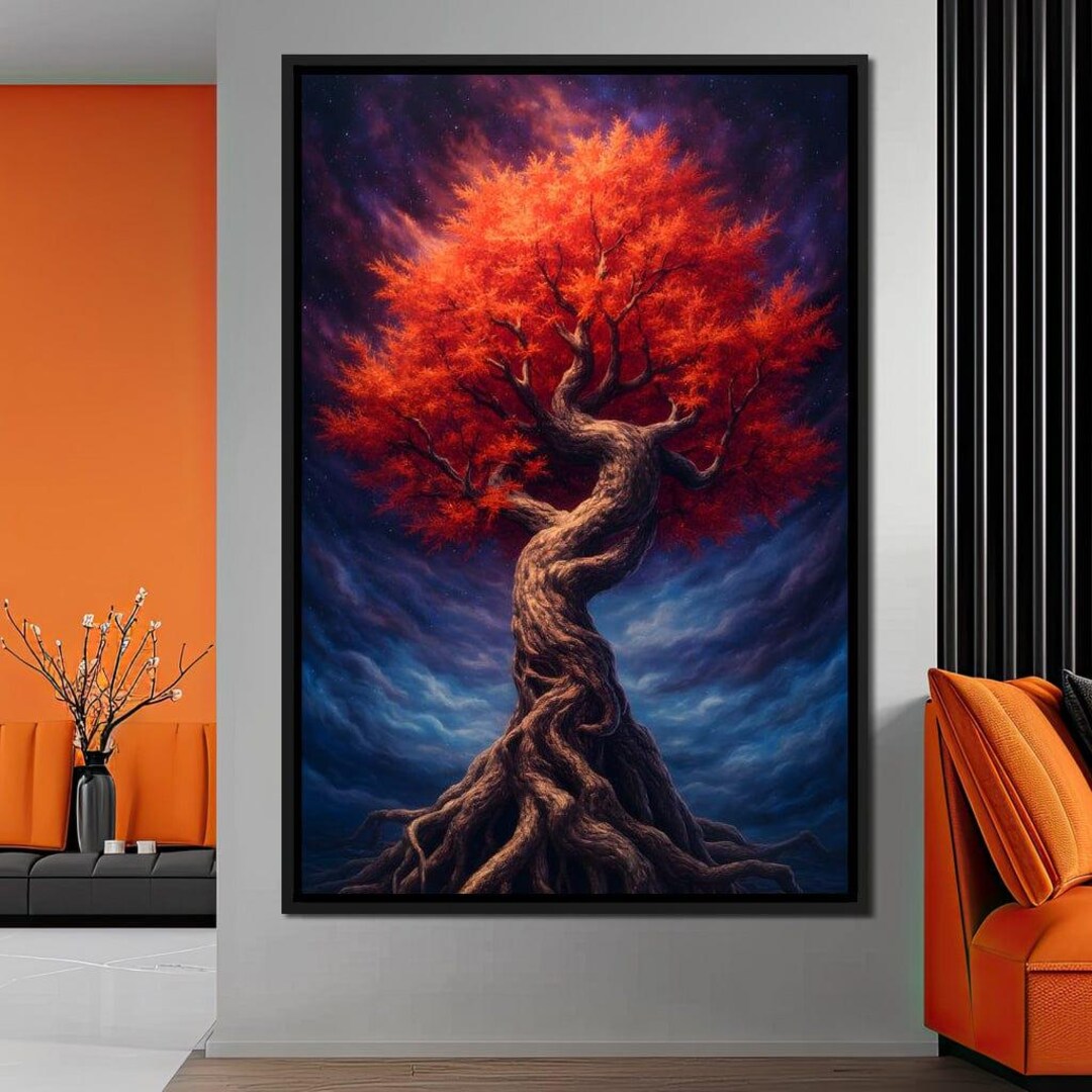 Fiery Crown of the Ancient Tree | Vibrant Home Decor | Autumn Tree Art ...