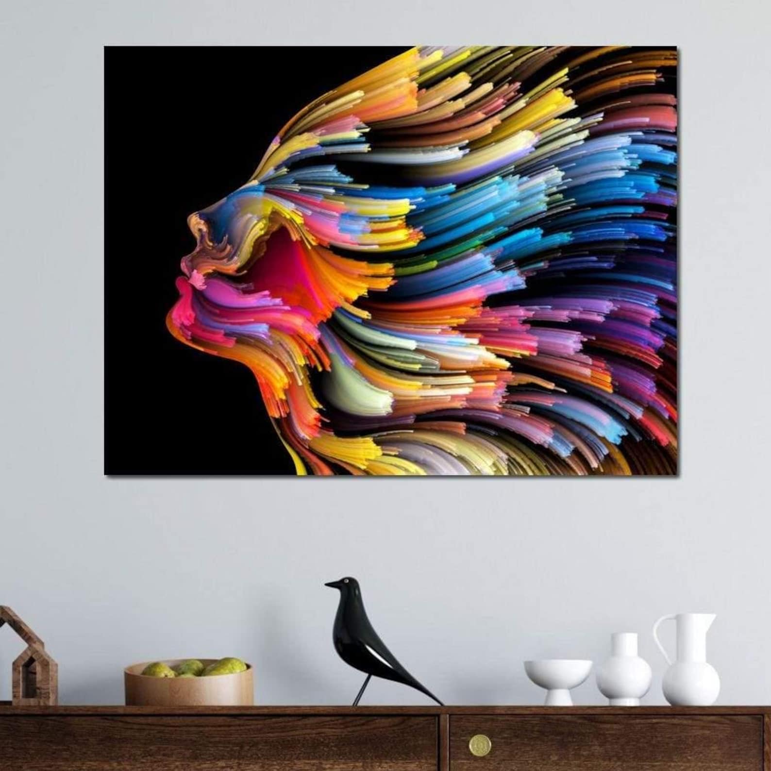 Psychedelic Face: Colorful Abstract Wall Art | Modern Home Decor ...