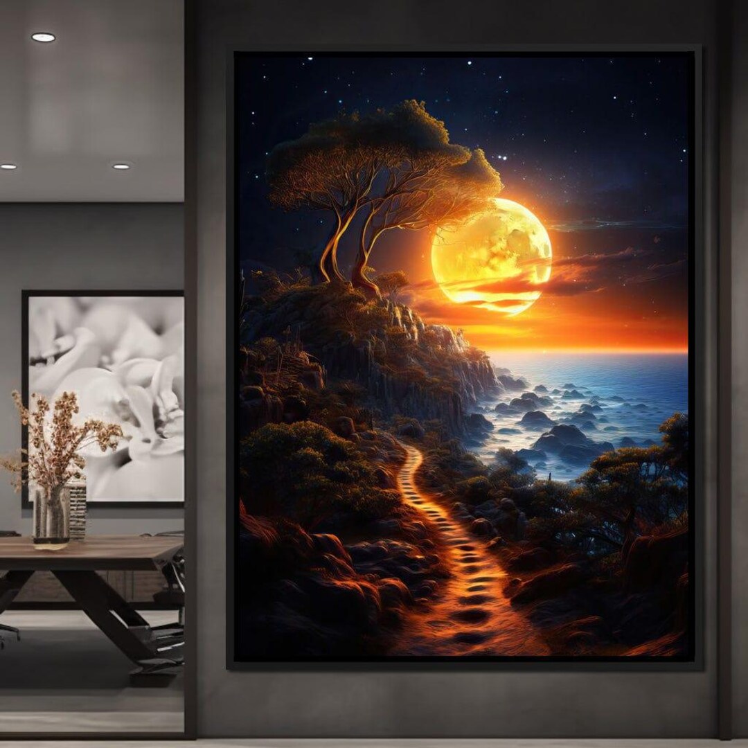 Lunar Fantasy in Vibrant Surrealism Moon Landscape Dreamy Art Vibrant ...