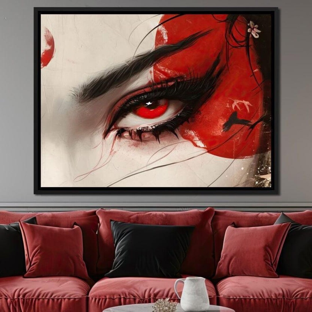 Fiery Vision Unveiled Geisha Nina Canvas Japanese Art Red Eye Decor ...