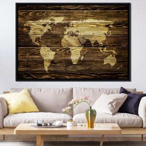 World Map - Oak Planks: Rustic Wall Art | Wooden Decor | Global Map ...