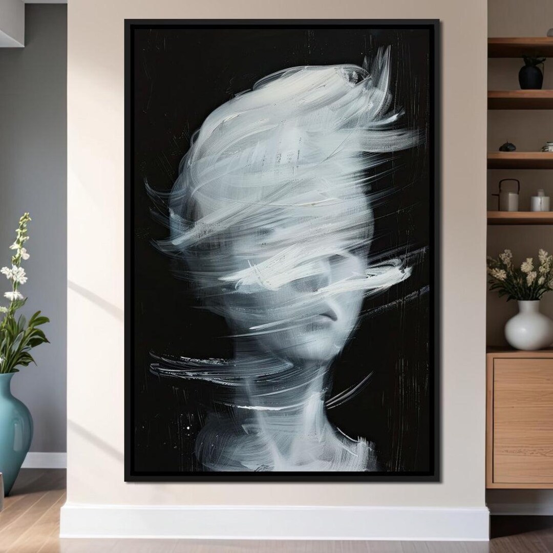 Ethereal Shadows Unveiled: Black & White Psychedelic Art Abstract Home ...