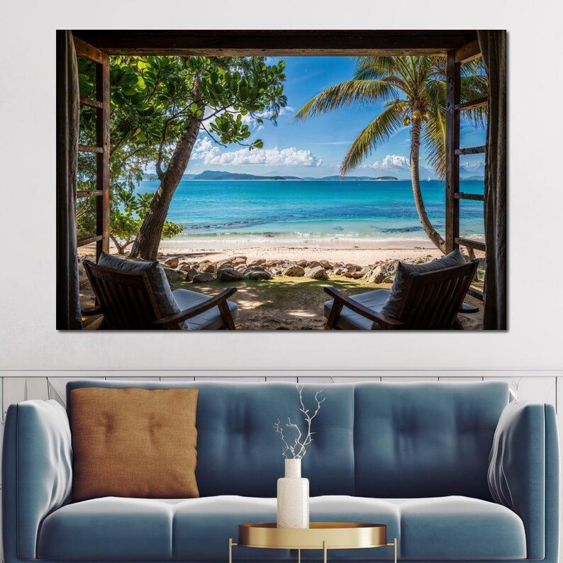 Tropical Serenity Window: Coastal Art Print | Beach, Ocean Scene, Home ...