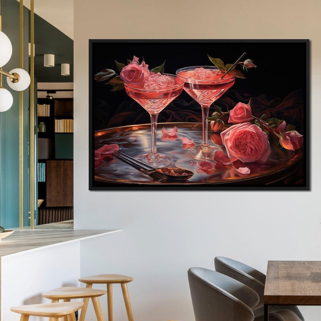 Rose Infused Mocktails: Elegant Home Decor Floral Wall Art Cocktail ...