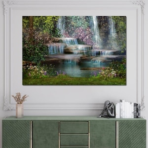 Fairy Cascade: Waterfall Art | Enchanted Forest Wall Art | Serene ...