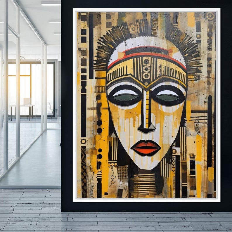 Tribal Mask 04 - Sakeem Gibbs | African Art | Yellow & White Modern ...