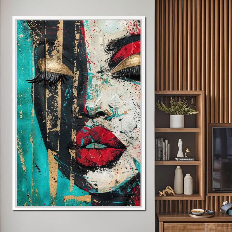 Golden Gaze Through Turmoil: Abstract Face Art | Bold Colors ...