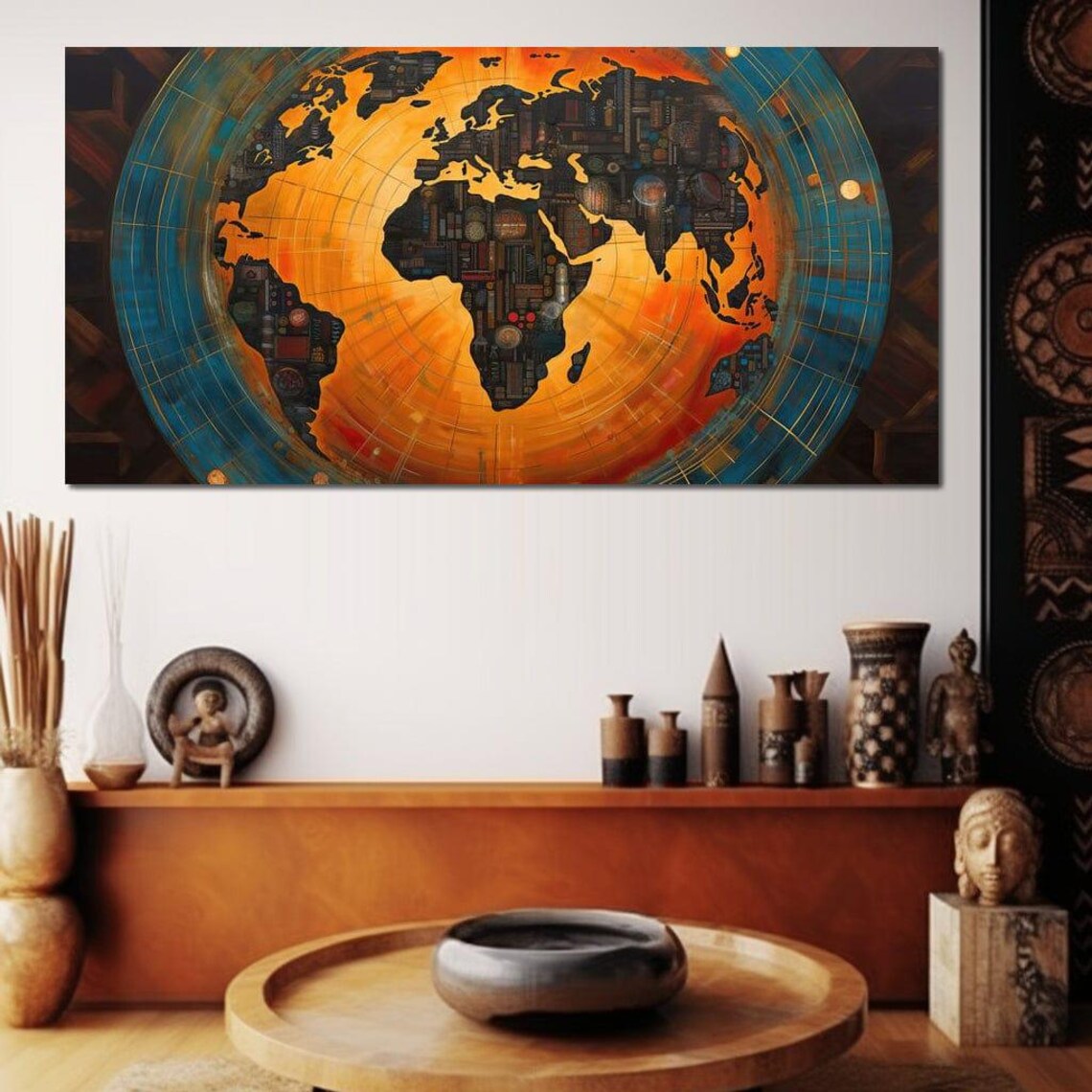 African Globe - Sakeem Gibbs: World Map Art | Multi-panel Orange Yellow ...