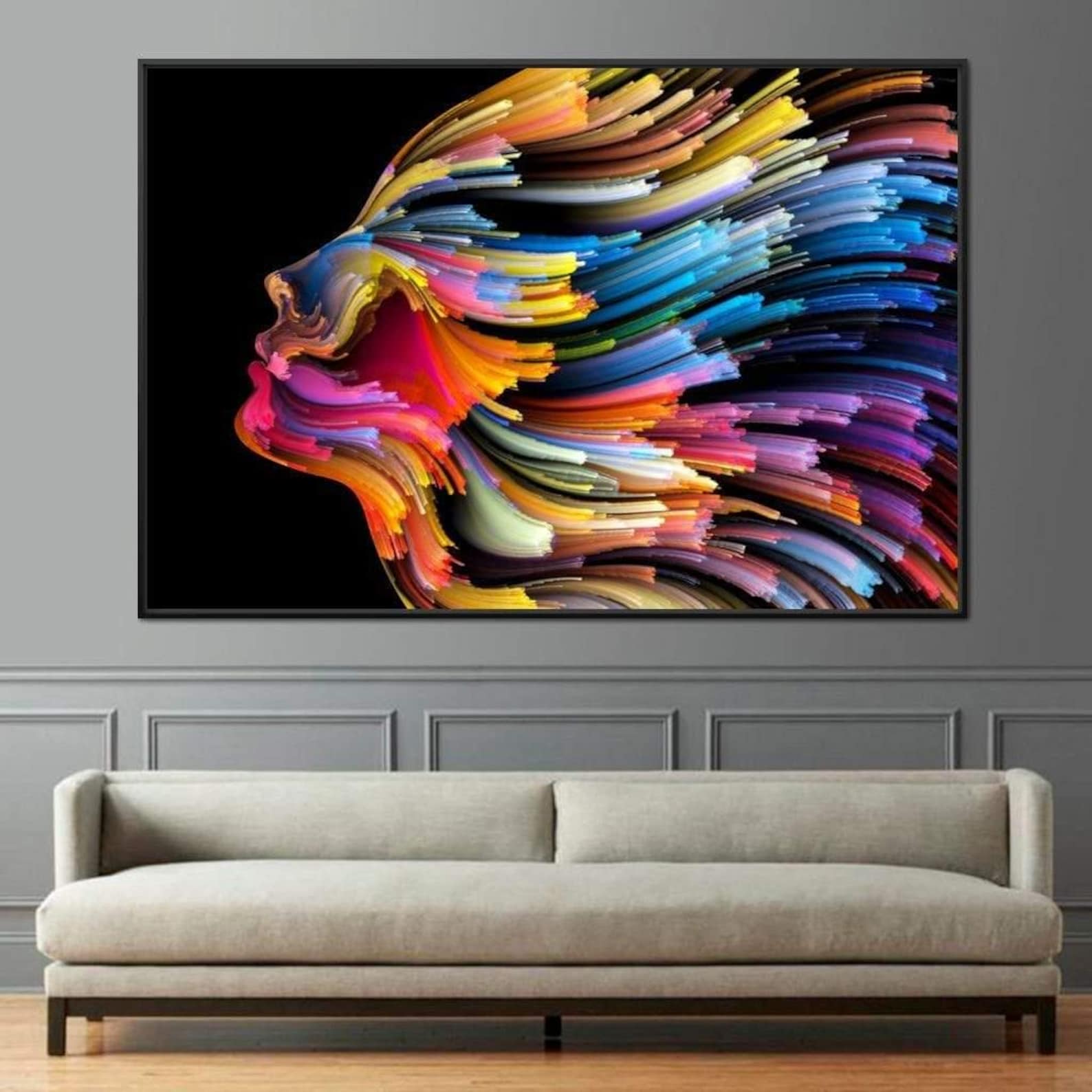 Psychedelic Face: Colorful Abstract Wall Art | Modern Home Decor ...