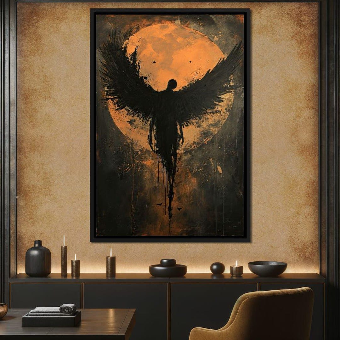 Eclipse of the Fallen Seraph: Fallen Angel Art | Dark Aesthetic | Seraph Decor | Orange Moon ...