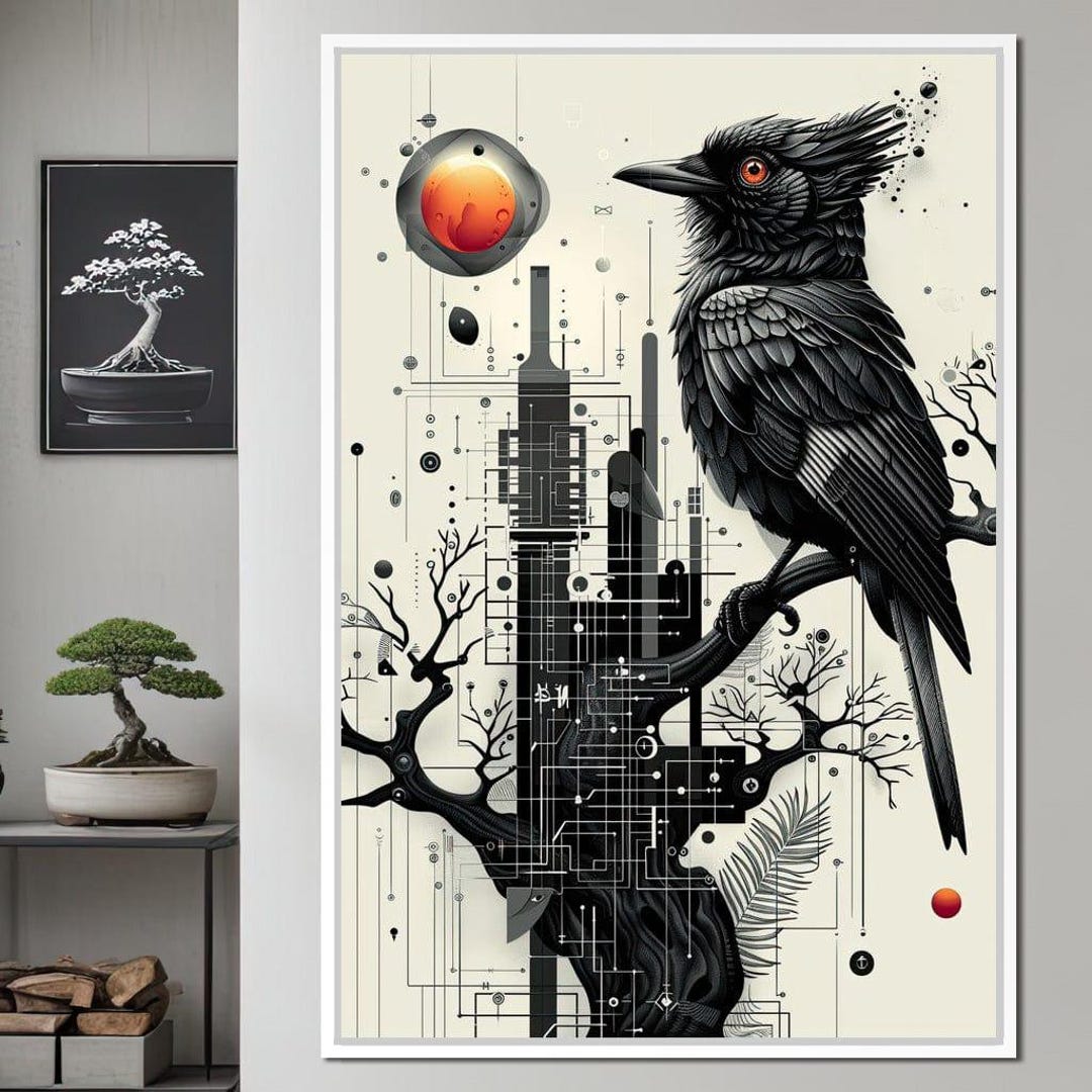 Mechanical Raven's Lament: Futuristic Bird Art Abstract Home Decor ...