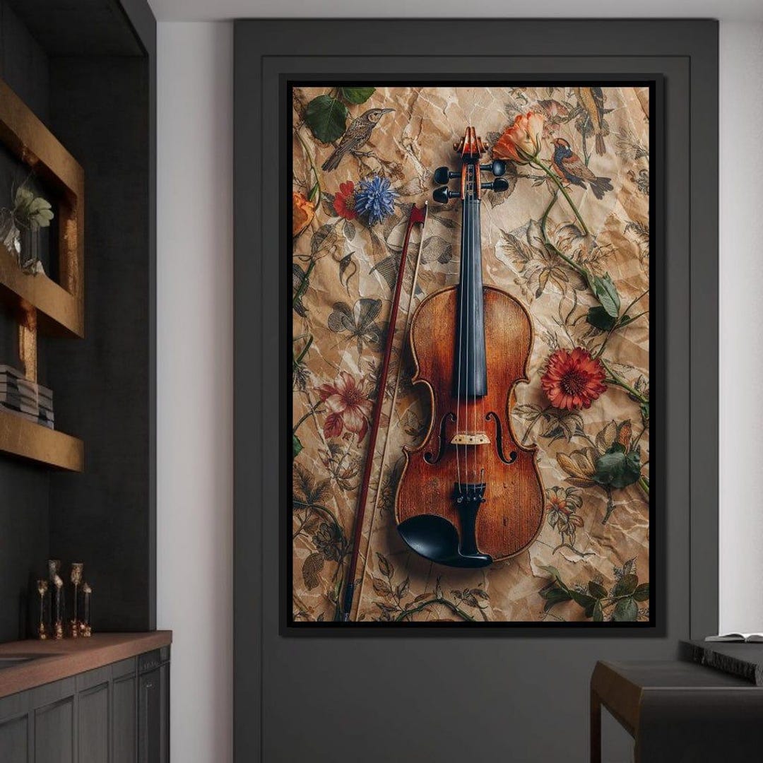 Violin Strings and Floral Notes: Vintage Violin Art, Musical Home Decor ...