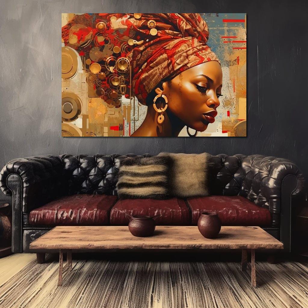 African Portrait Dingane - Bold African Art Print | Beige, Brown, Red ...