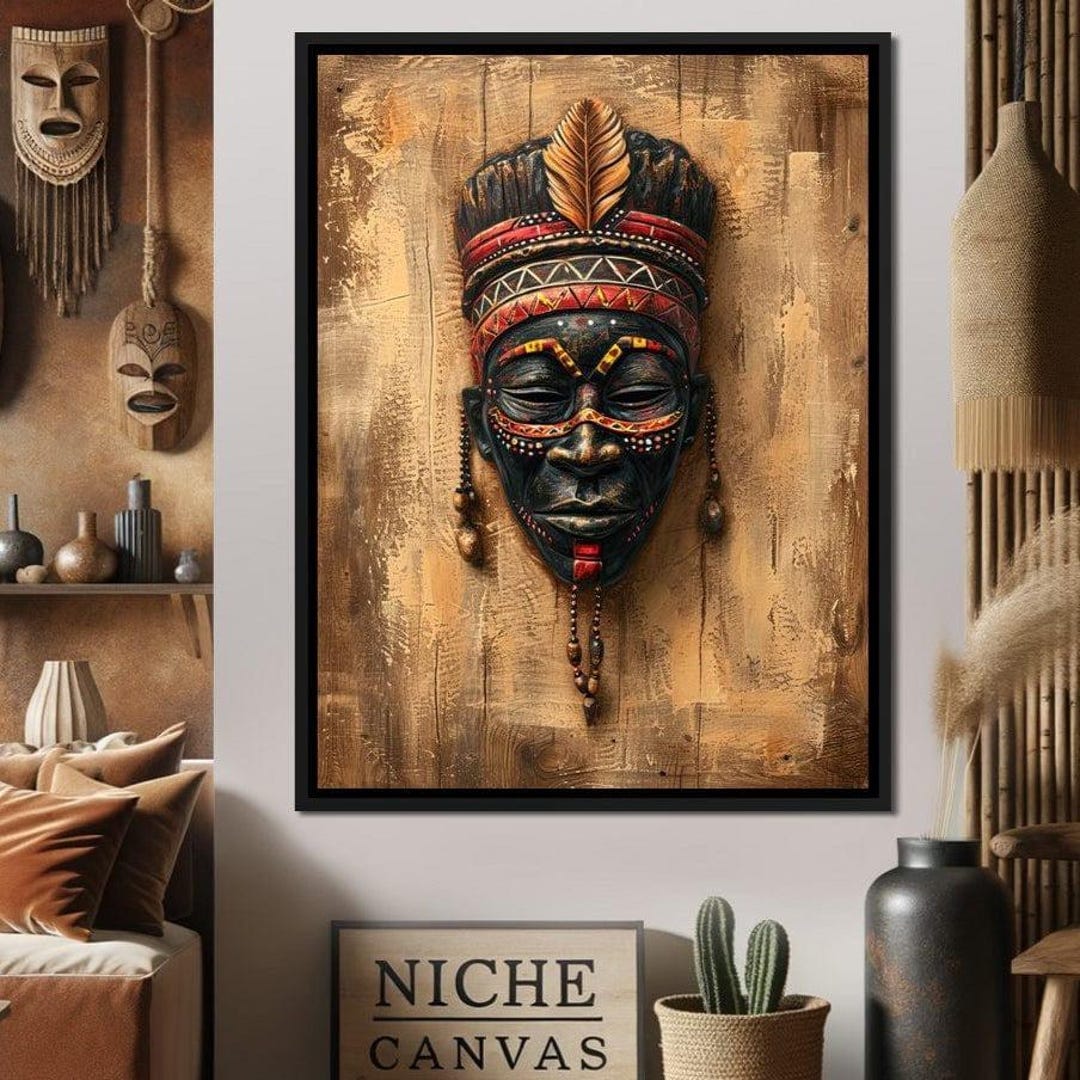 Golden Feathers Tribal Mask | African Mask Decor | Boho Wall Art ...
