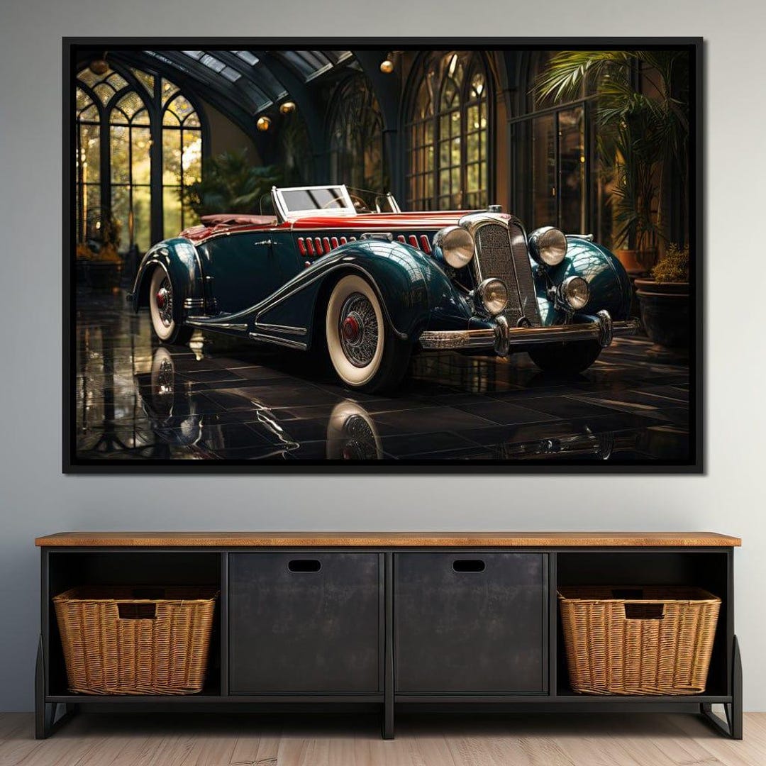 Pristine Classic Car: Vintage Auto Wall Art | Retro Car Decor | Elegant ...