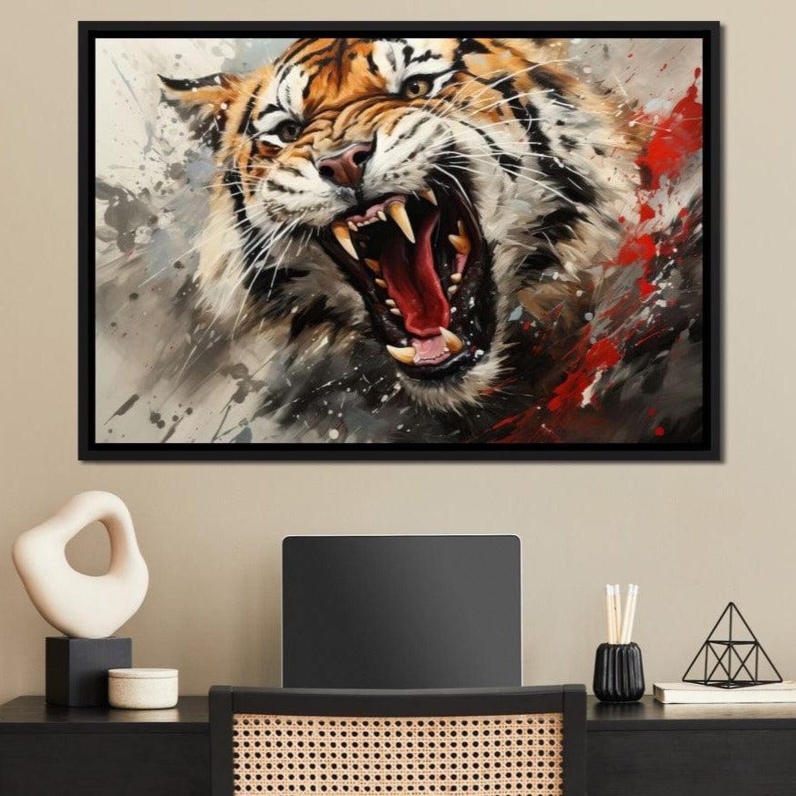 Bengal Tiger: Fierce Animal Art Home Decor Wildlife Painting Roaring ...