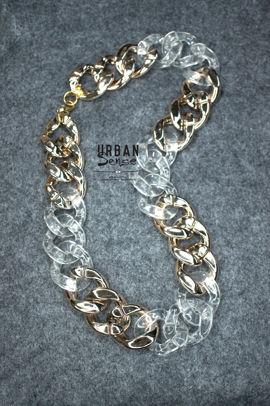 Gold and Silver Transparent Clear Acrylic Chunky Chain Link Statement ...