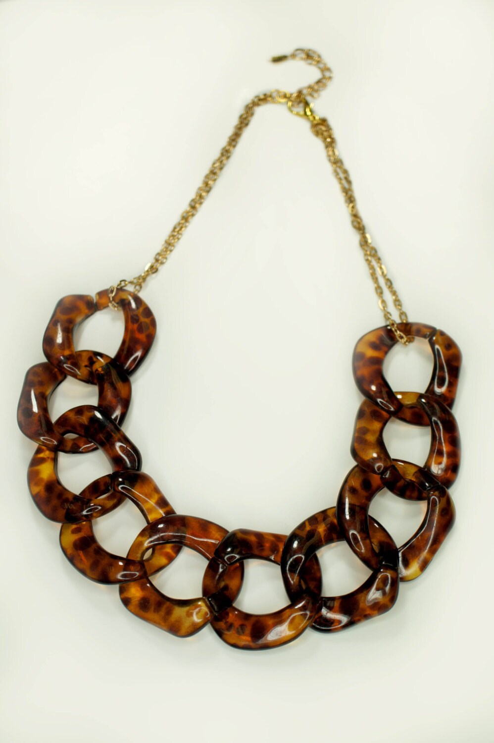 Tortoise Shell Oversized Chain Link Necklace, Statement Necklace, Bib ...
