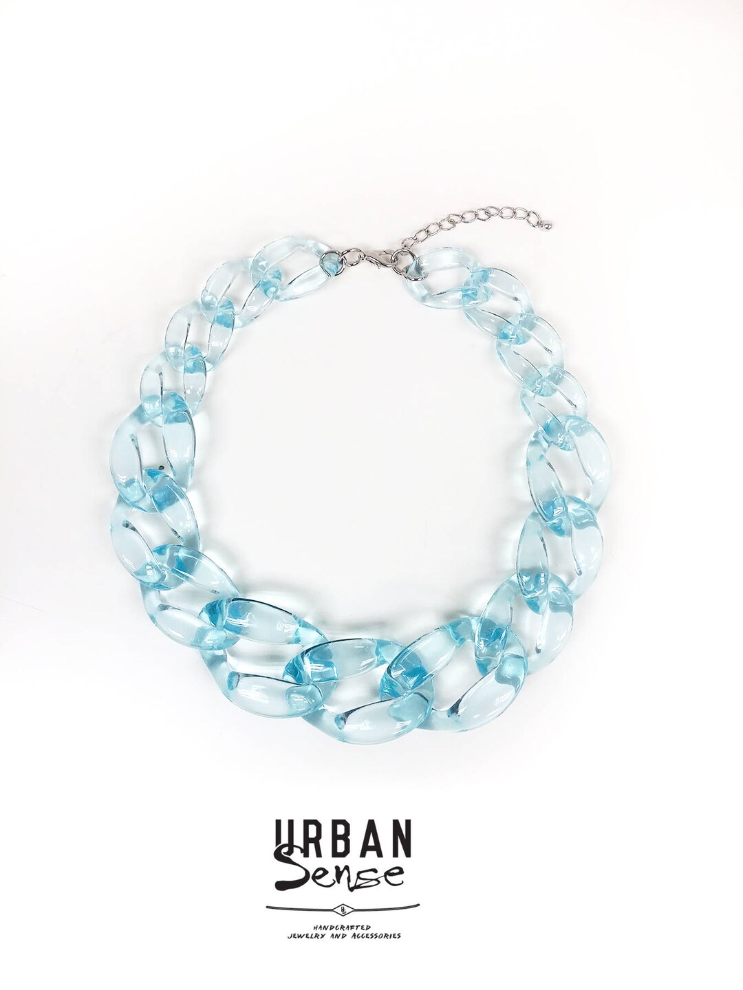 Transparent Blue Chunky Link Oversize Necklace, Statement Necklace, Bib ...