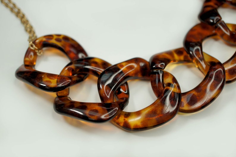 Tortoise Shell Oversized Chain Link Necklace, Statement Necklace, Bib ...