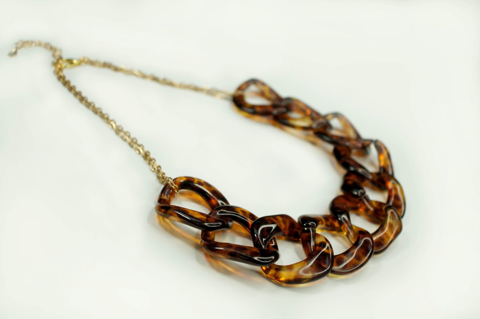 Tortoise Shell Oversized Chain Link Necklace, Statement Necklace, Bib ...