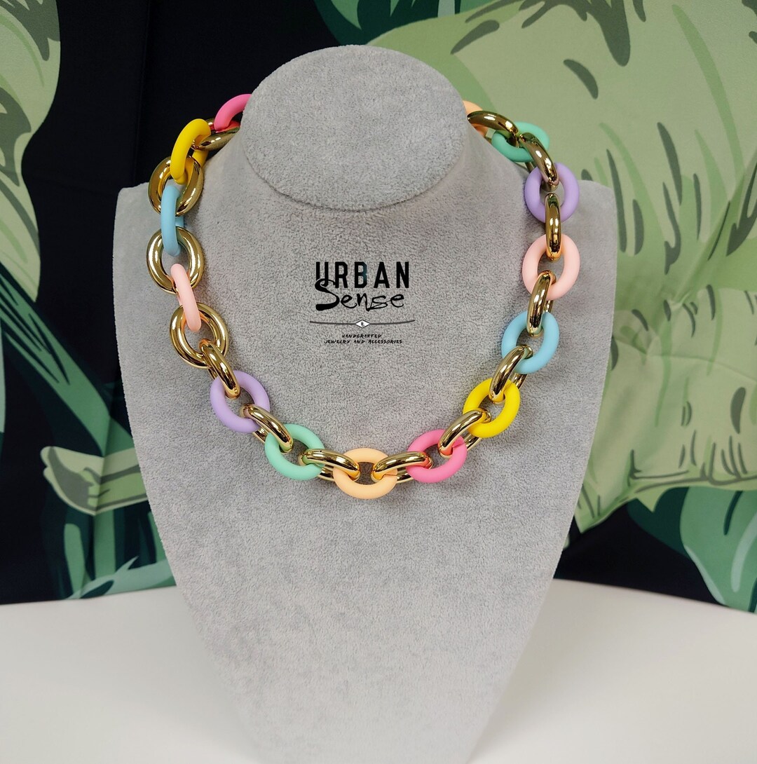 Multicolor Chunky Necklace, Oversized Chain Chunky Necklace, Rainbow ...