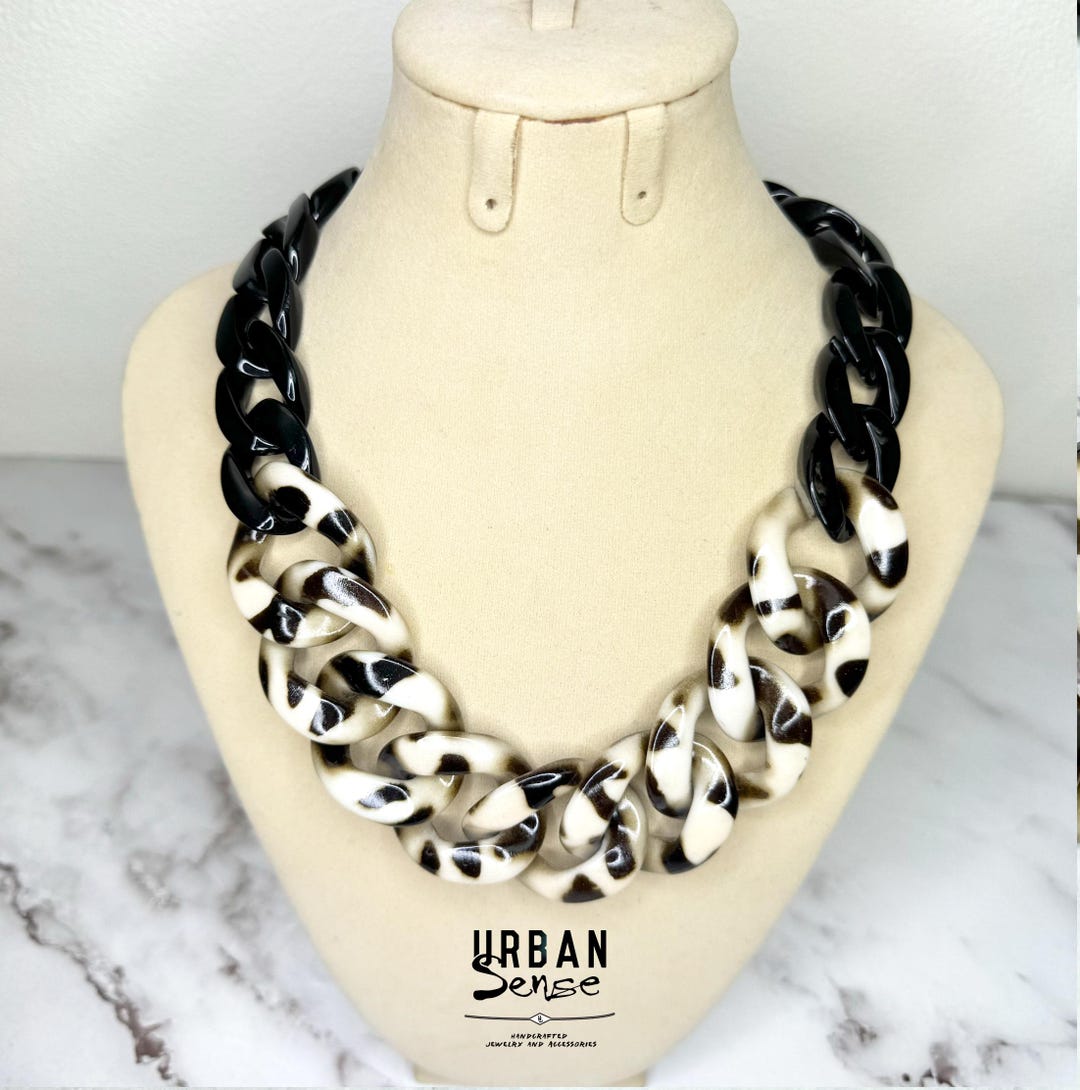 Tortoise Shell Marbled Chunky Statement Necklace, Leopard Print Jewelry ...