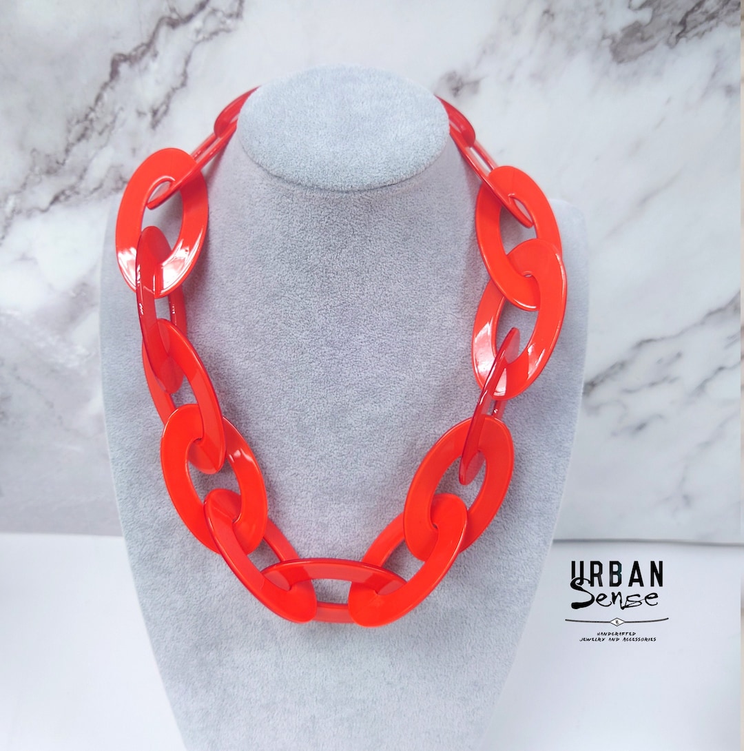 Orange Statement Chunky Chain Necklace, Oversized Statement Necklace ...