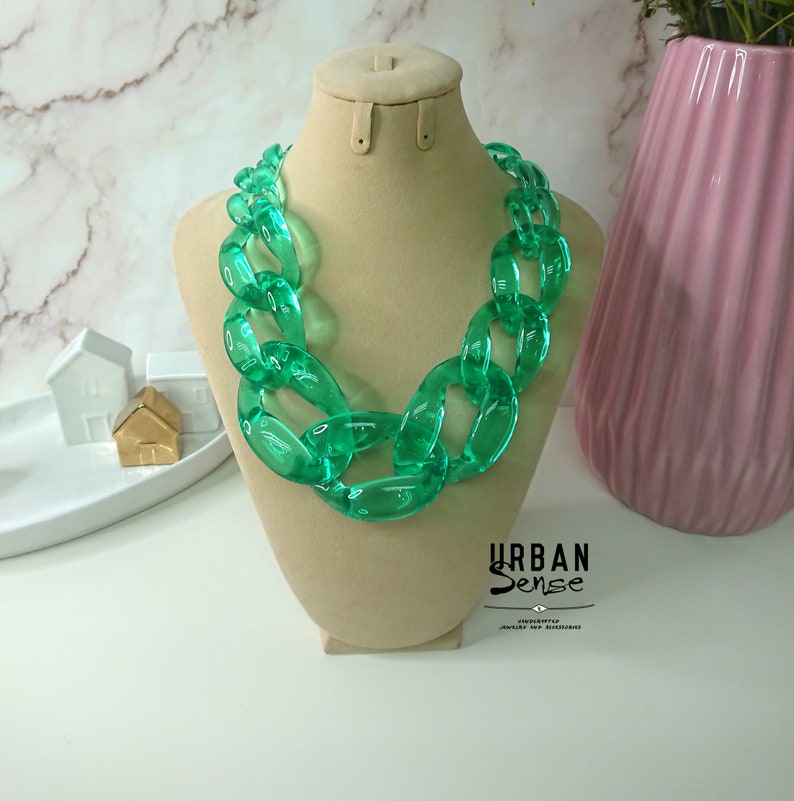 GREEN Transparent Chunky Link Oversize Necklace Green - Etsy