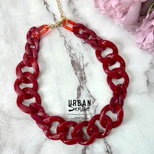 Burgundy Chunky Link Chain Necklace: Red Acrylic Statement Jewelry - Etsy