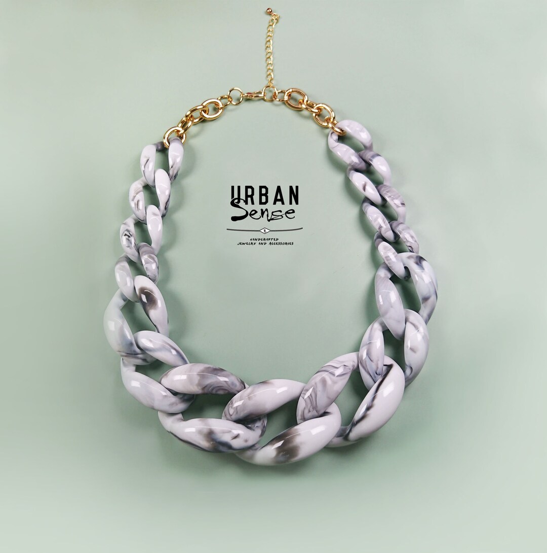 Marbleized Pattern Oversized Chain Link Chunky Necklace, Statement ...
