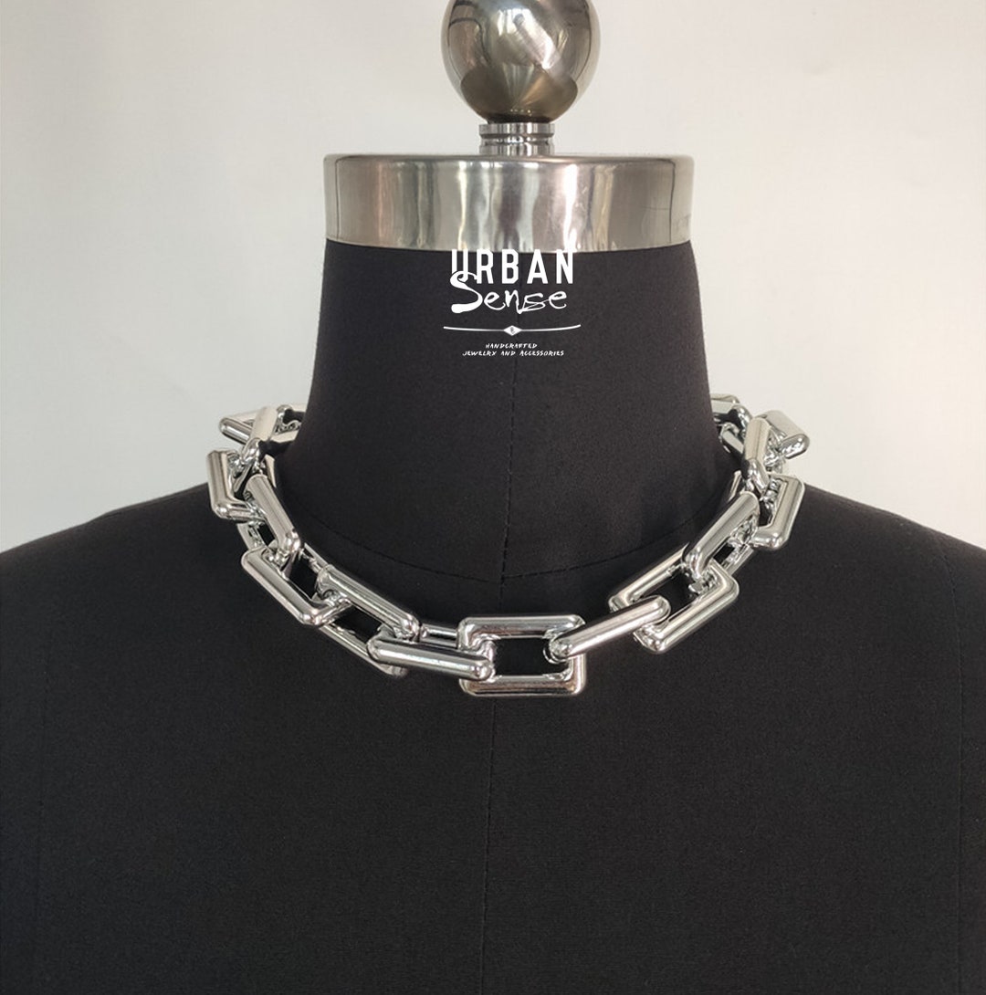 Silver Chunky Gold Chain Link Necklace, Chunky Silver Chain Link ...