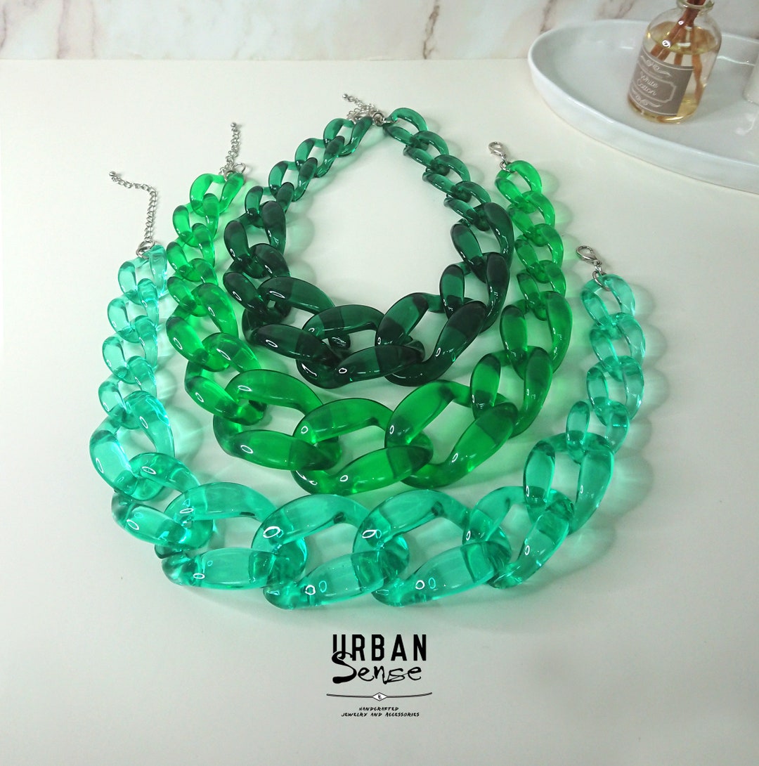 Translucent Green Chunky Chain Necklace, Emerald Kelly Green Jade ...