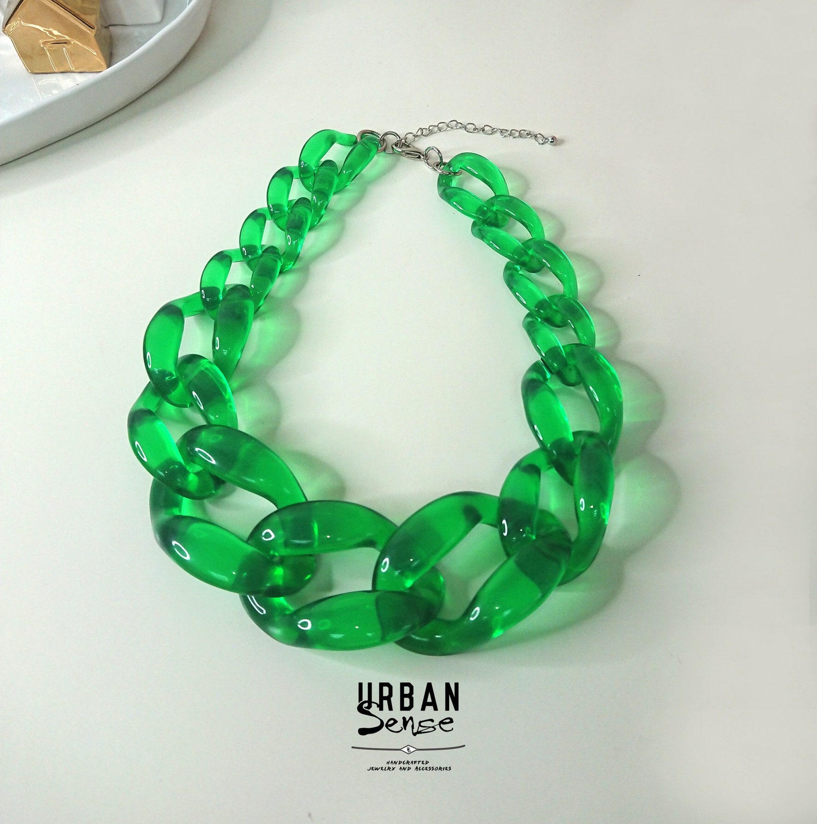 GREEN Transparent Chunky Link Oversize Necklace Green - Etsy